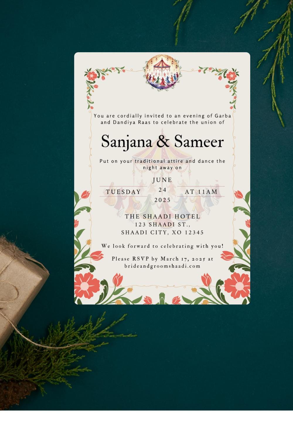 Editable Garba Invitation | Watercolor Design With Floral Accents ...