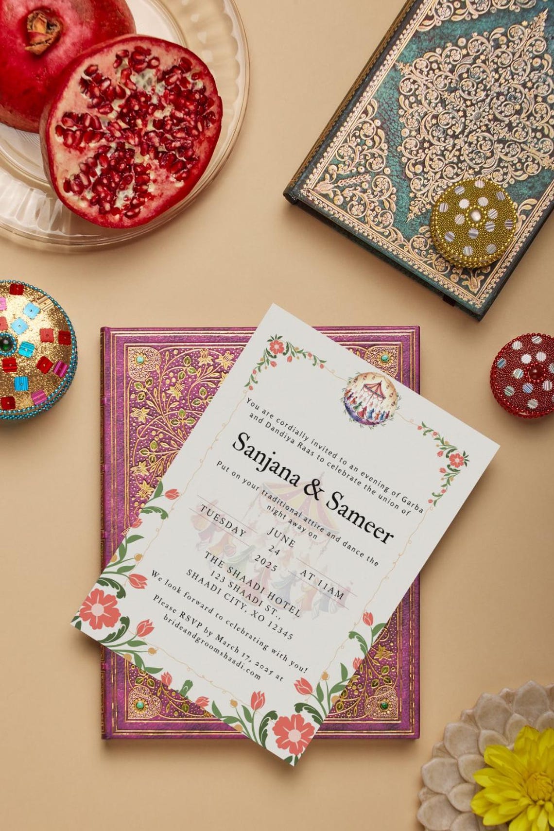 Editable Garba Invitation | Watercolor Design With Floral Accents ...