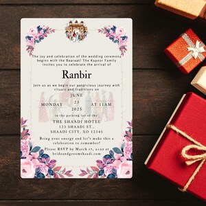 Editable Baraat Invitation | Watercolor Design With Floral Accents ...
