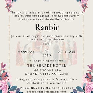Editable Baraat Invitation | Watercolor Design With Floral Accents ...