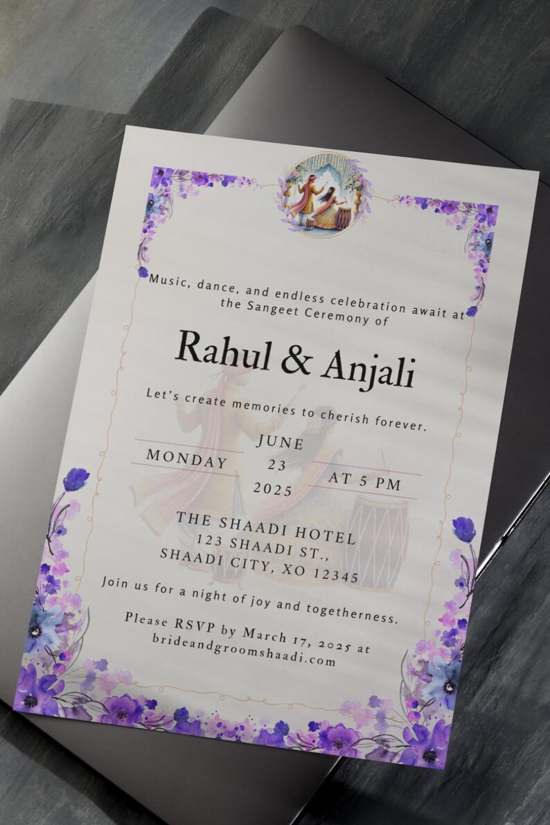 Editable Sangeet Wedding Invitation | Watercolor Design With Floral ...