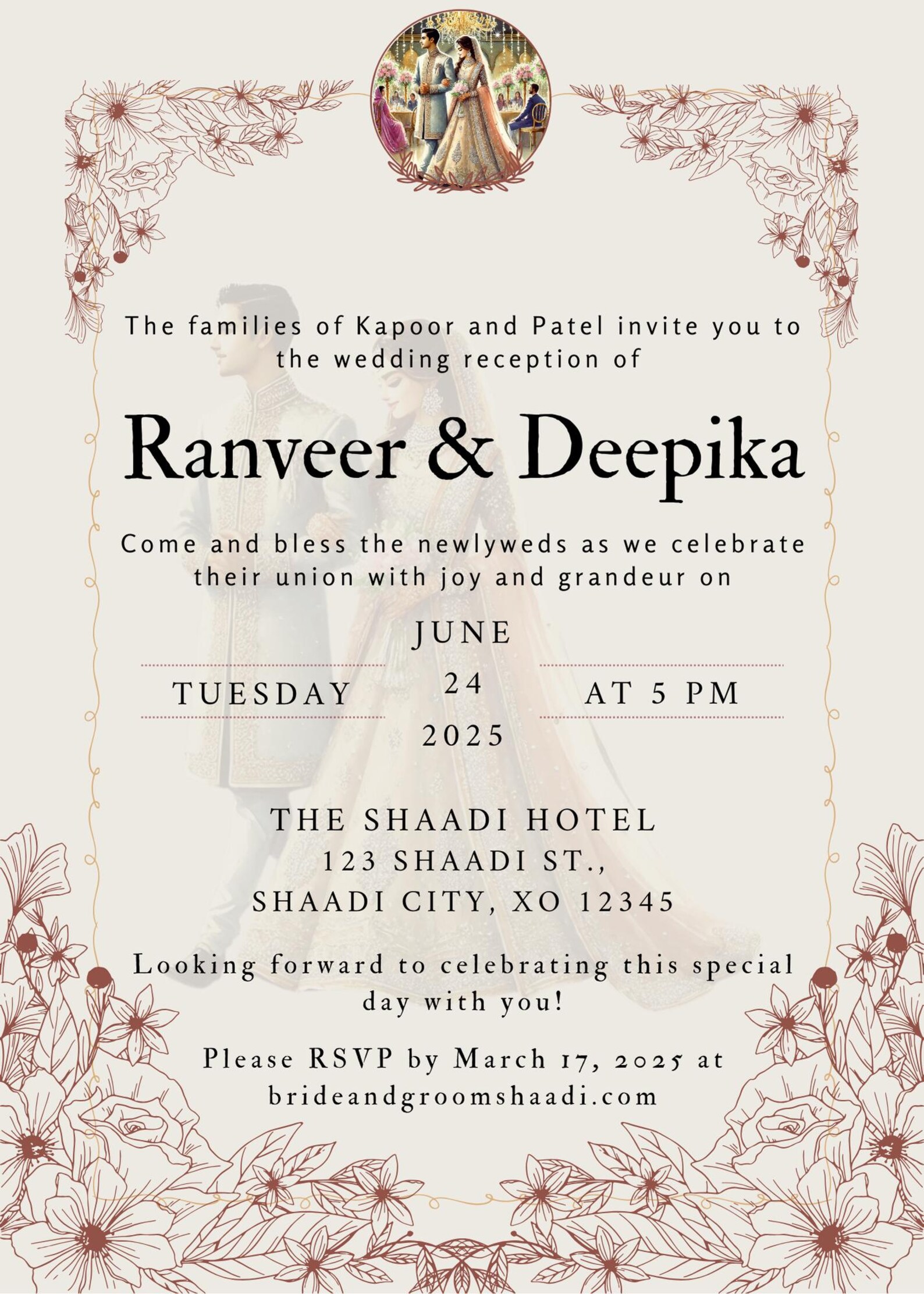 Editable Indian Wedding Reception Invitation | Watercolor Design With ...