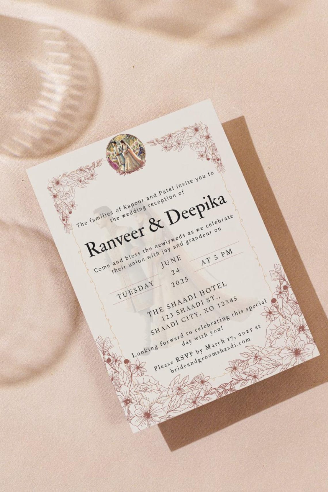 Editable Indian Wedding Reception Invitation | Watercolor Design With ...