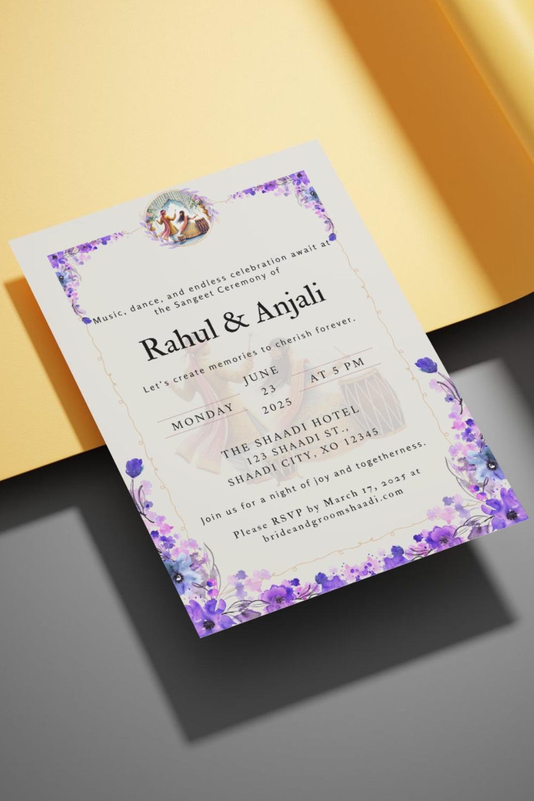 Editable Sangeet Wedding Invitation | Watercolor Design With Floral ...