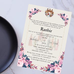 Editable Baraat Invitation | Watercolor Design With Floral Accents ...