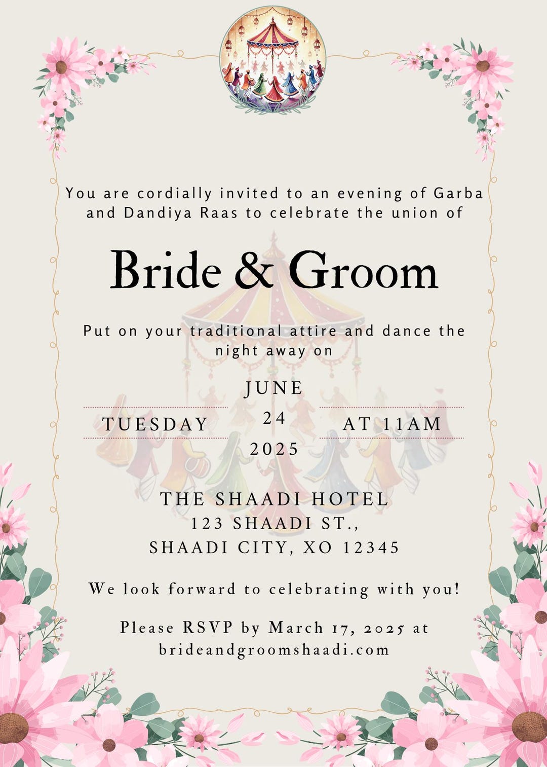 Editable Garba Invitation | Watercolor Design With Floral Accents ...
