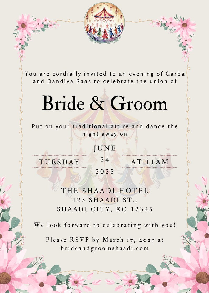 Editable Garba Invitation | Watercolor Design With Floral Accents ...