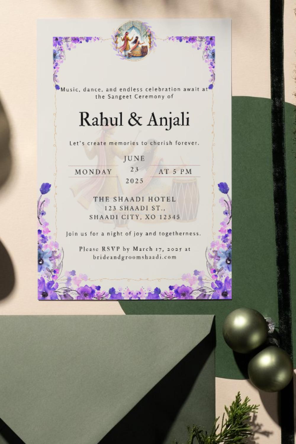 Editable Sangeet Wedding Invitation | Watercolor Design With Floral ...