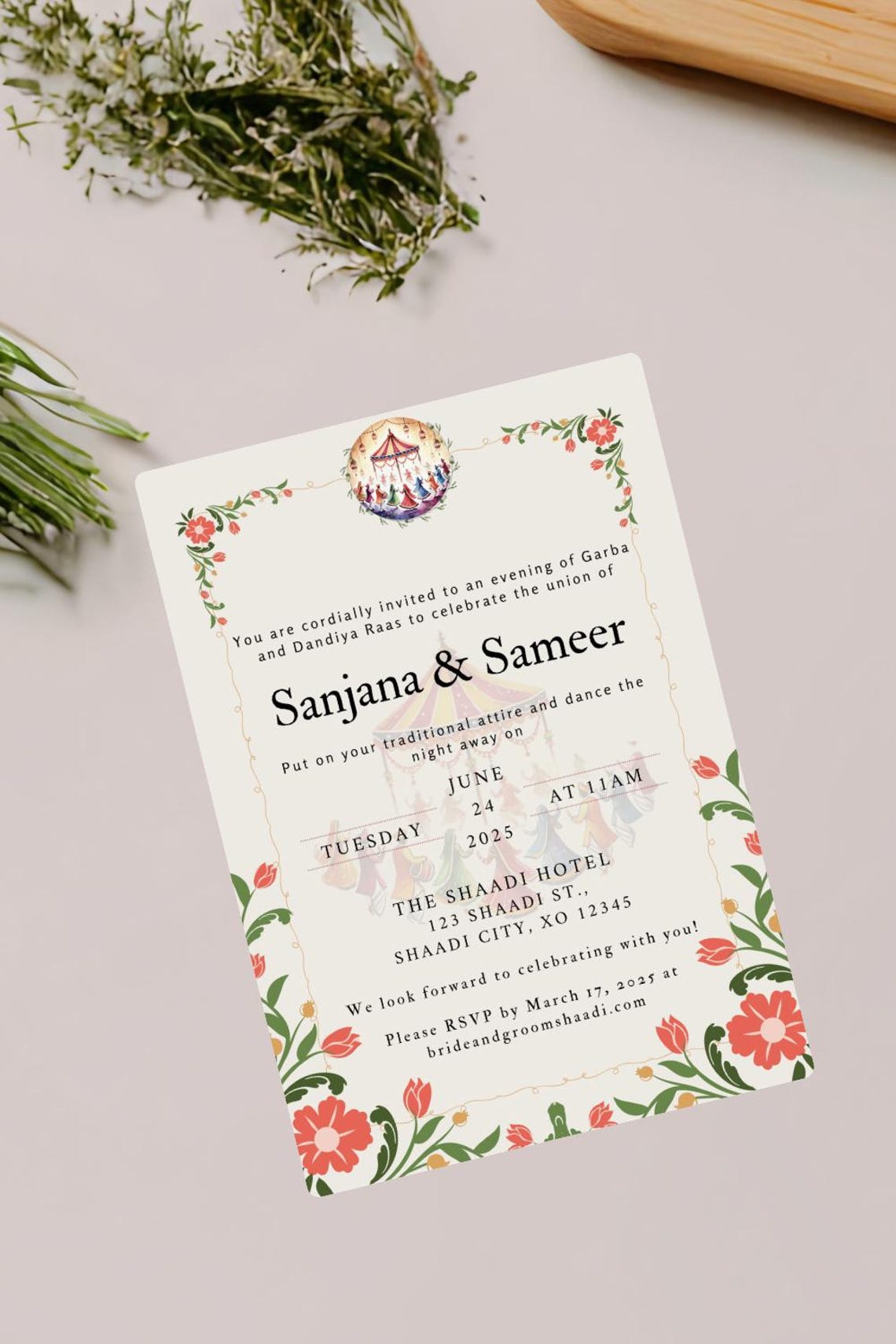 Editable Garba Invitation | Watercolor Design With Floral Accents ...