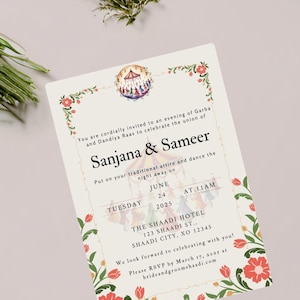 Editable Garba Invitation | Watercolor Design With Floral Accents ...
