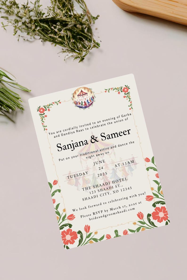 Editable Garba Invitation | Watercolor Design With Floral Accents ...