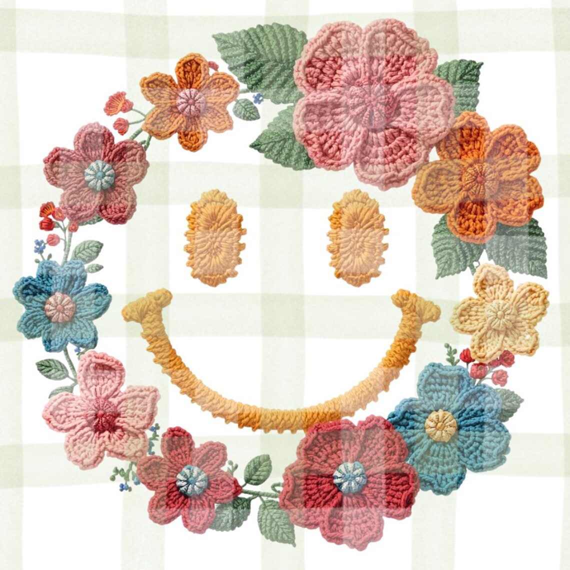 Crochet Faux Yarn Smiley Face PNG, Trendy Youth Latch Hook Yarn Design ...