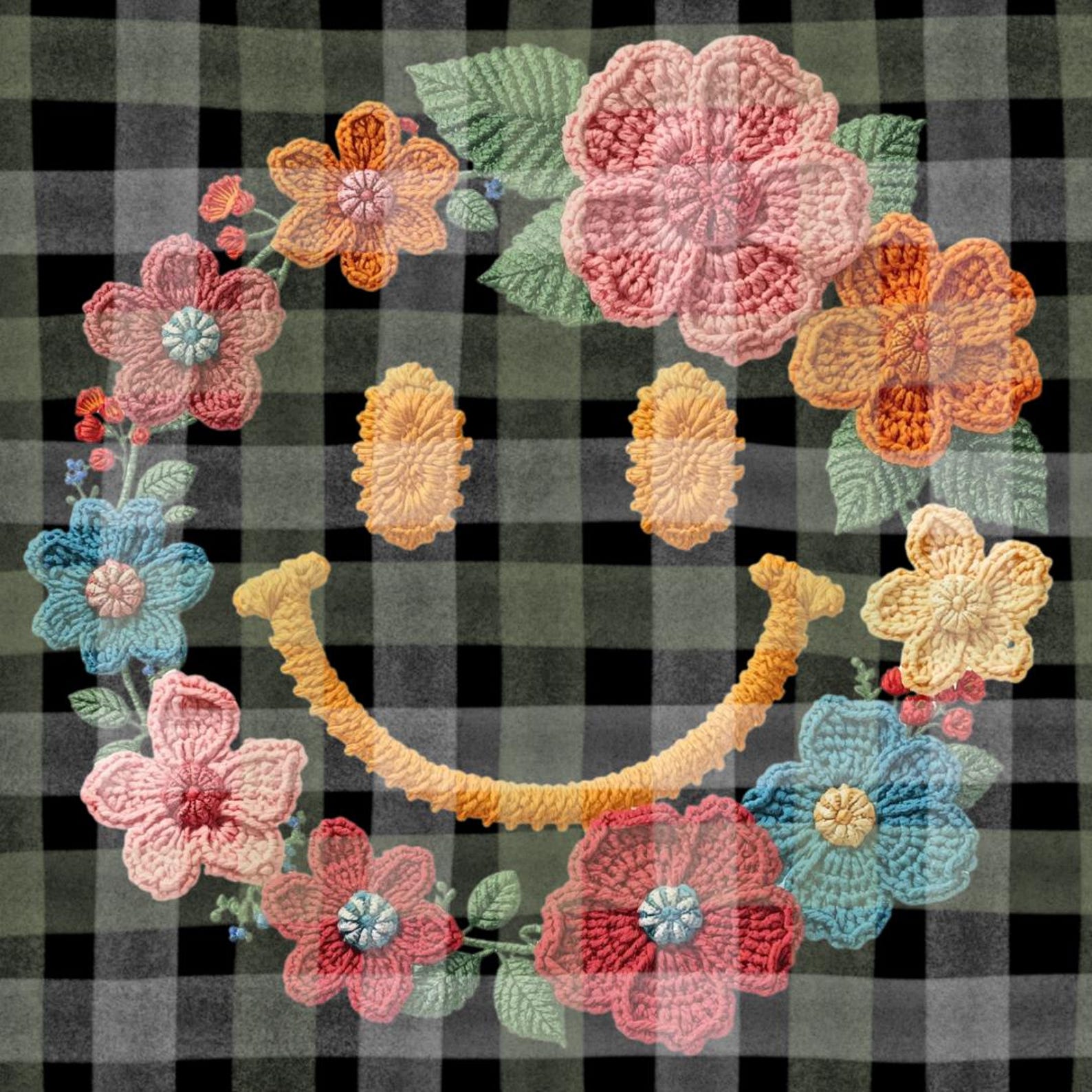 Crochet Faux Yarn Smiley Face PNG, Trendy Youth Latch Hook Yarn Design ...