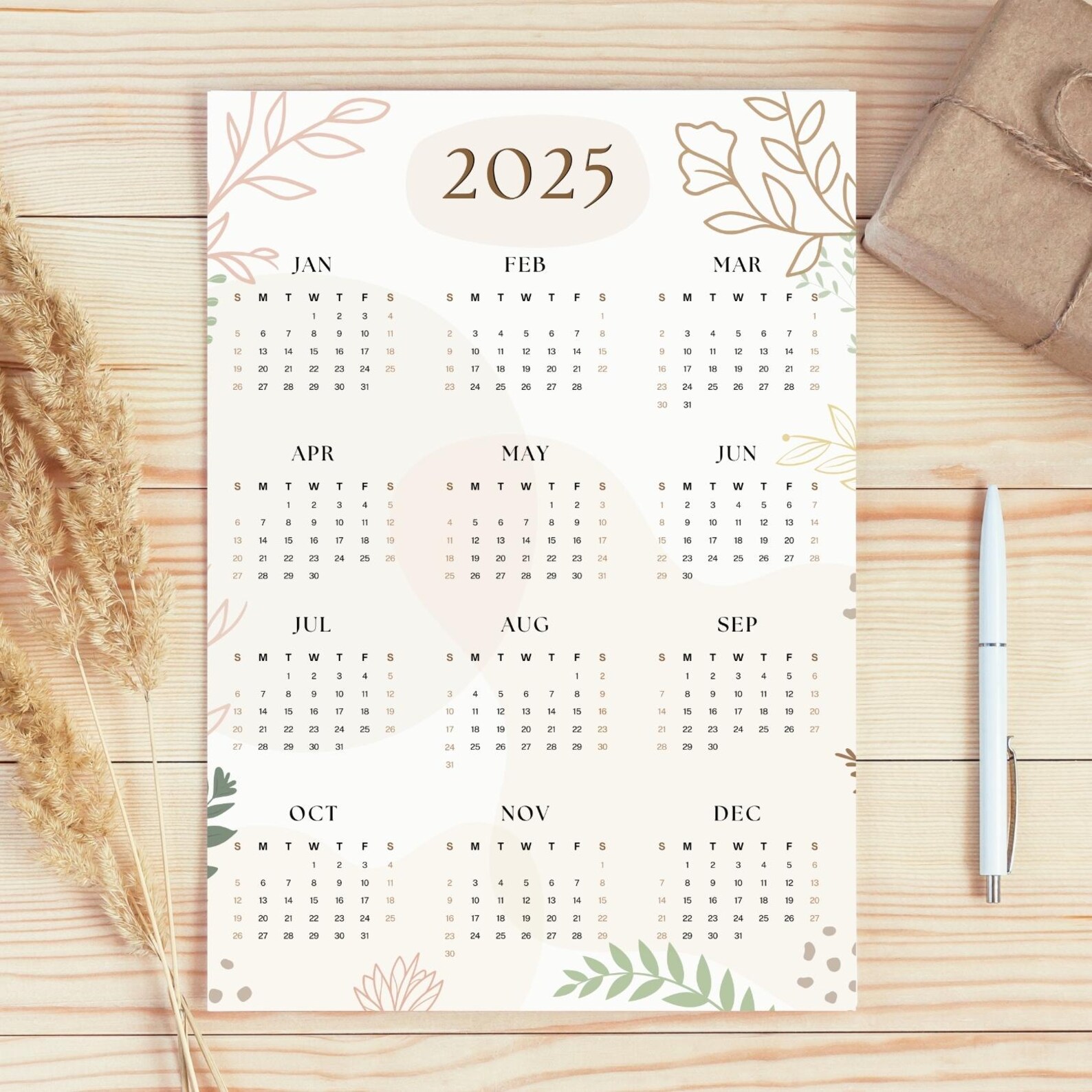 2025 Calendar | Full Year Wall Calendar | Span of a Year Calendar ...