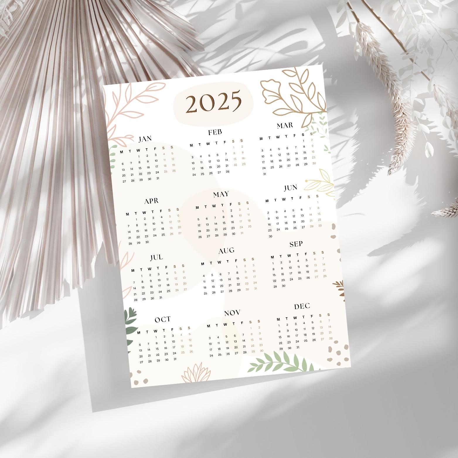 2025 Calendar | Full Year Wall Calendar | Span of a Year Calendar ...
