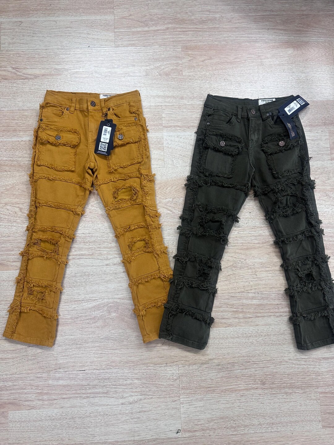 Kids Stack Jeans Tan & Green - Etsy