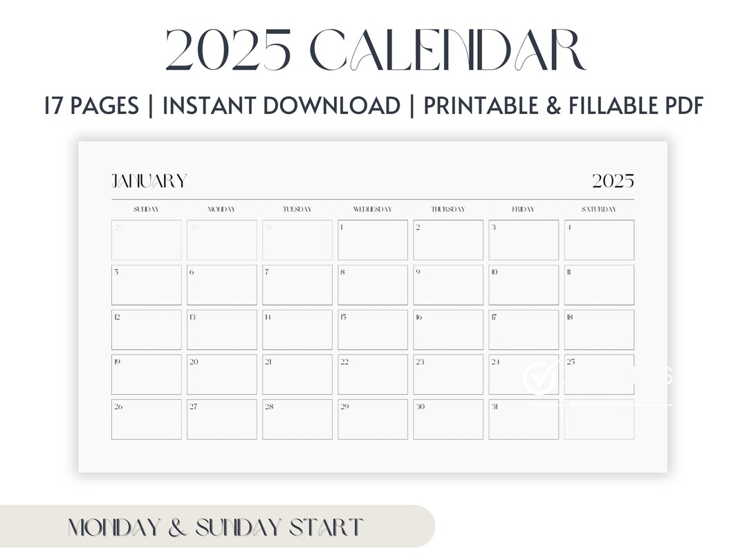 2025 Minimalist Calendar 2025 Planner Monthly Calendar Digital ...