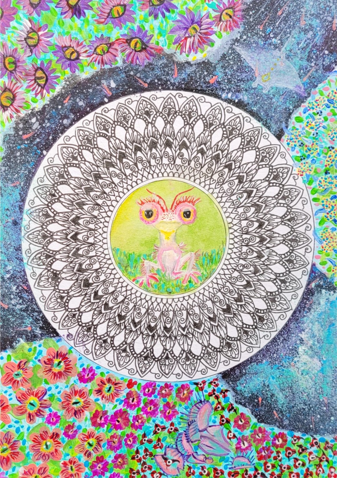 A4 Fine Art Print | Mandala Portal With Alien Creature & Cosmic Flora ...