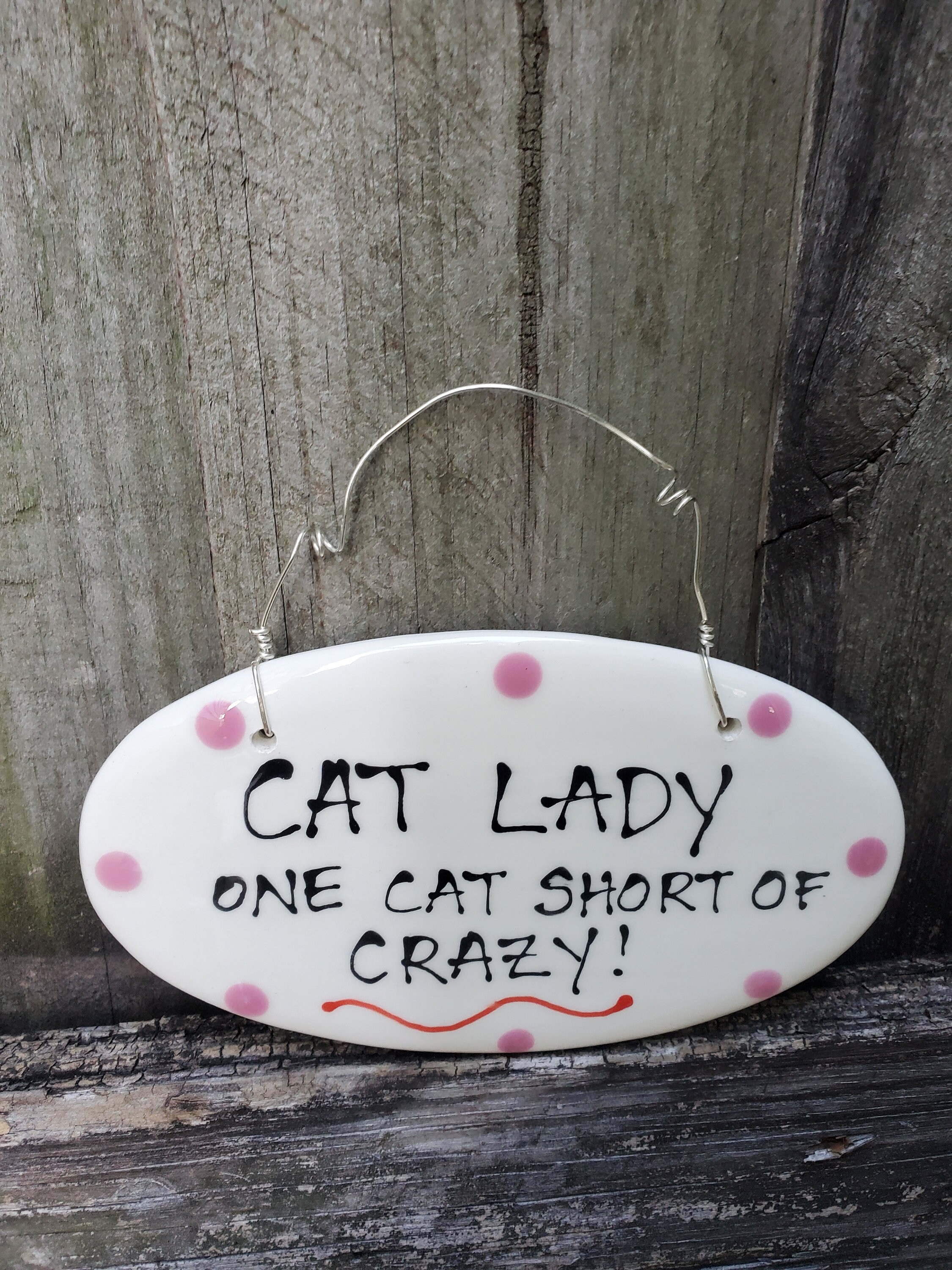 Cat Lady Hanging Sign: One Cat Short of Crazy - Etsy