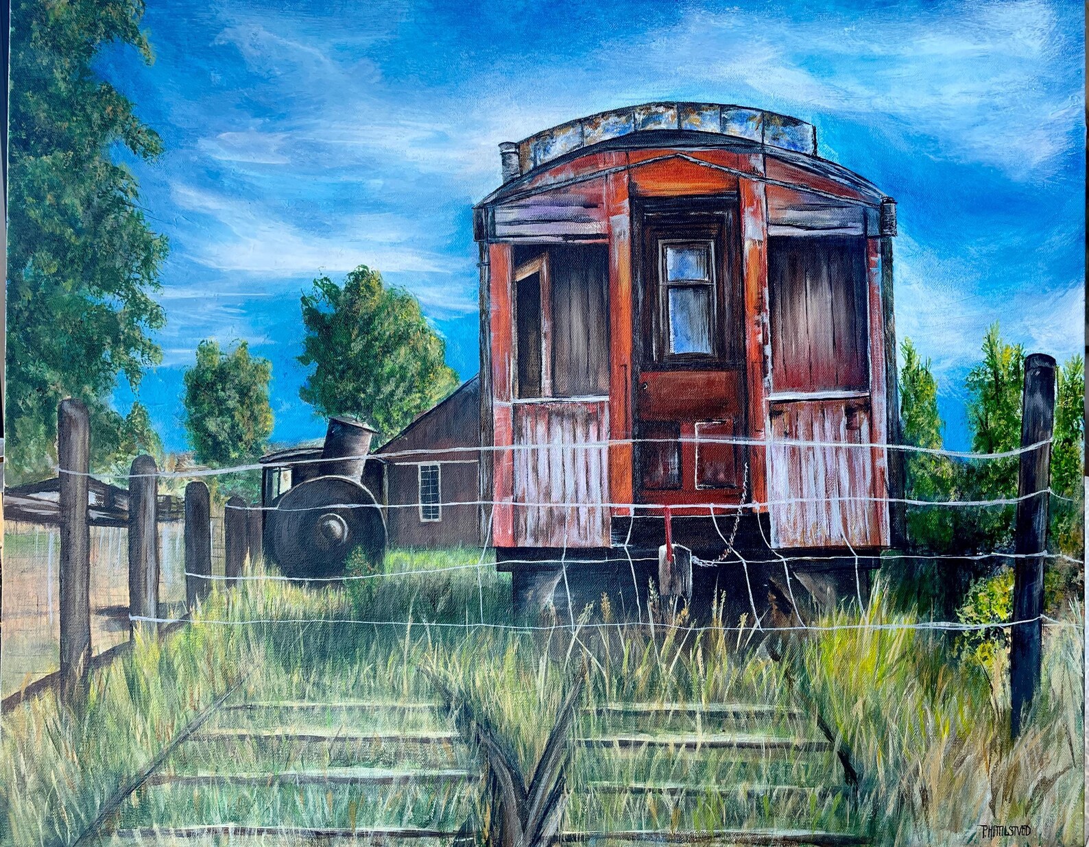 Vintage Train Original Painting. Acrylic on Cotton Canvas - Etsy