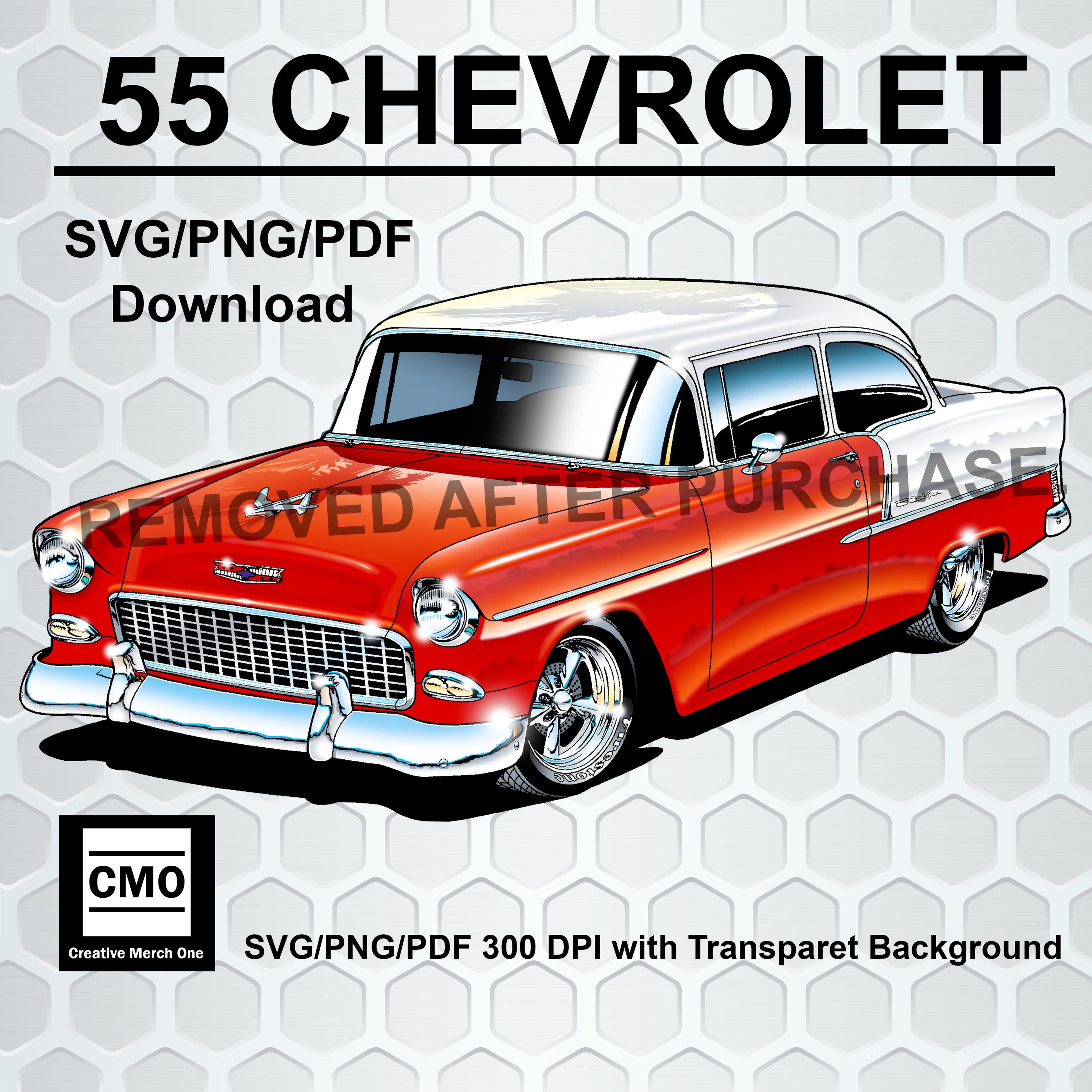 Classic 55 Chevy Bel Air Clipart: Vintage Car Design (digital Download ...