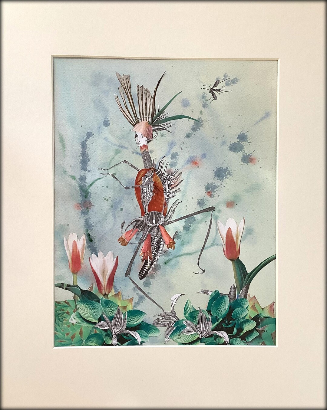 Spring Original Alien Insect Collage Art on Watercolor Arches Paper by ...