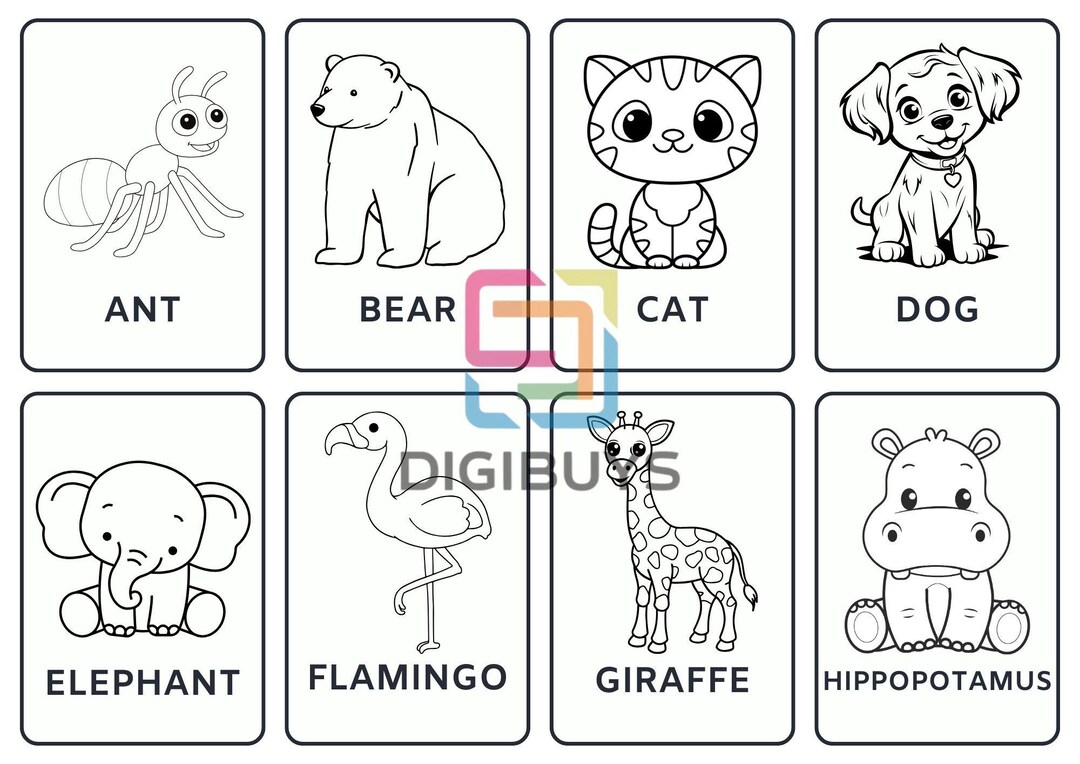 Cute Animal Alphabet Coloring Flash Cards for KIDS - Etsy