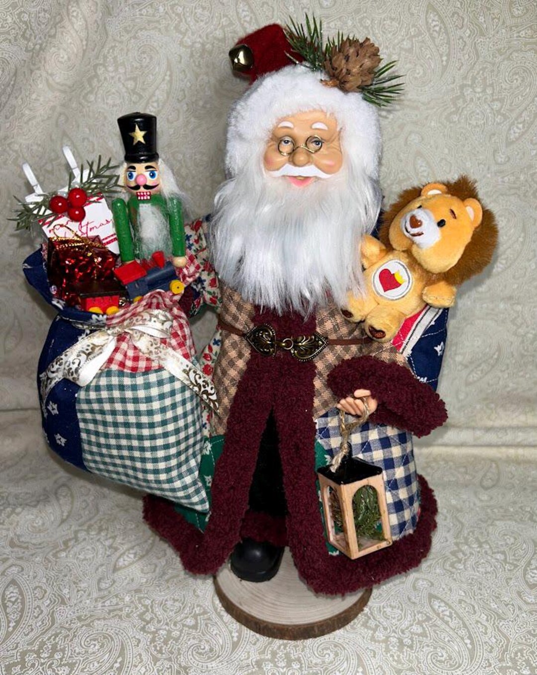 Santa Figurine Standing Santa Bag of Toys Santa Quilted Coat Santa ...