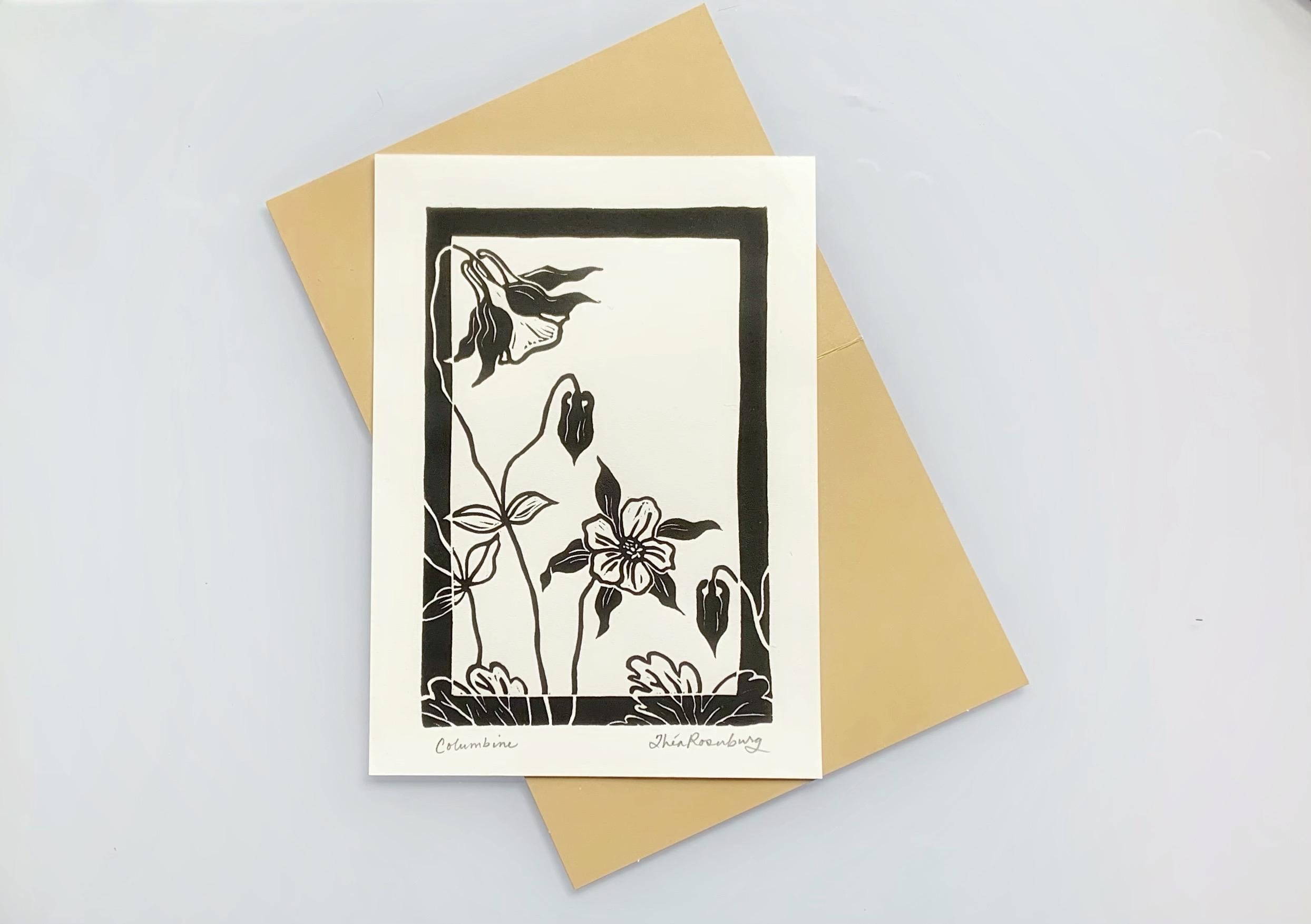 Columbine Linocut Print: Floral Art (5x7) - Etsy