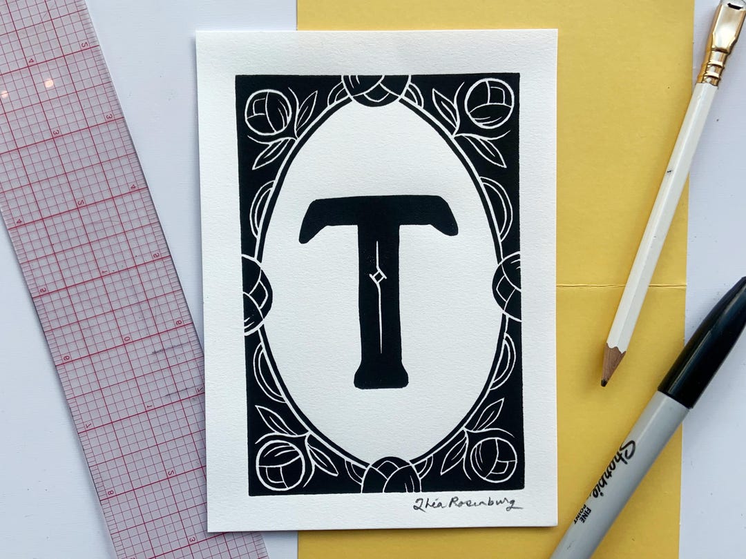 T Linocut Print: Alphabet, Initial Art (5x7, 8x10) - Etsy