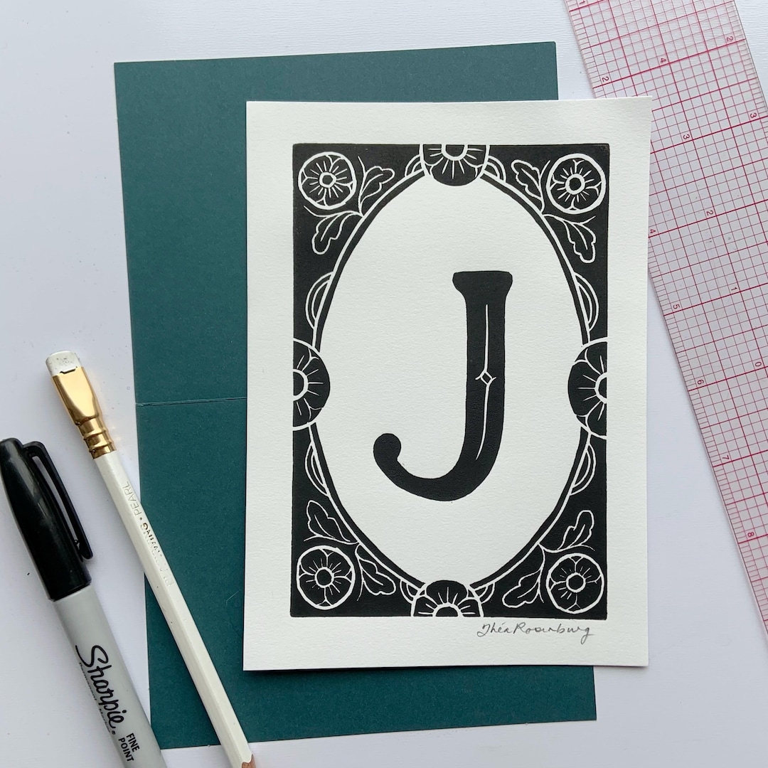 J Linocut Print: Alphabet, Initial Art (5x7, 8x10) - Etsy