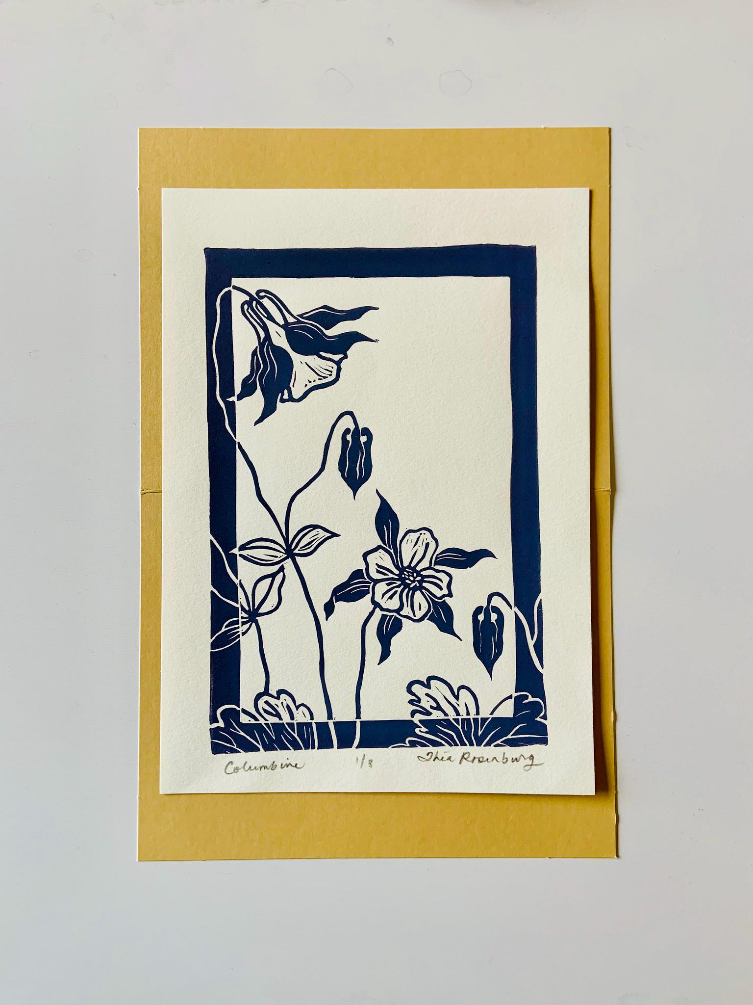 Columbine Linocut Print: Floral Art (5x7) - Etsy