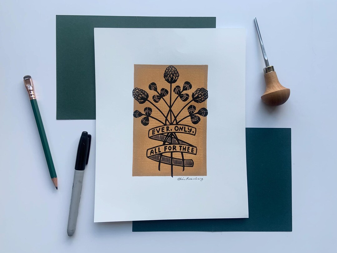 Ever, Only, All for Thee Linocut Print: Christian Hymn Art (8x10") - Etsy