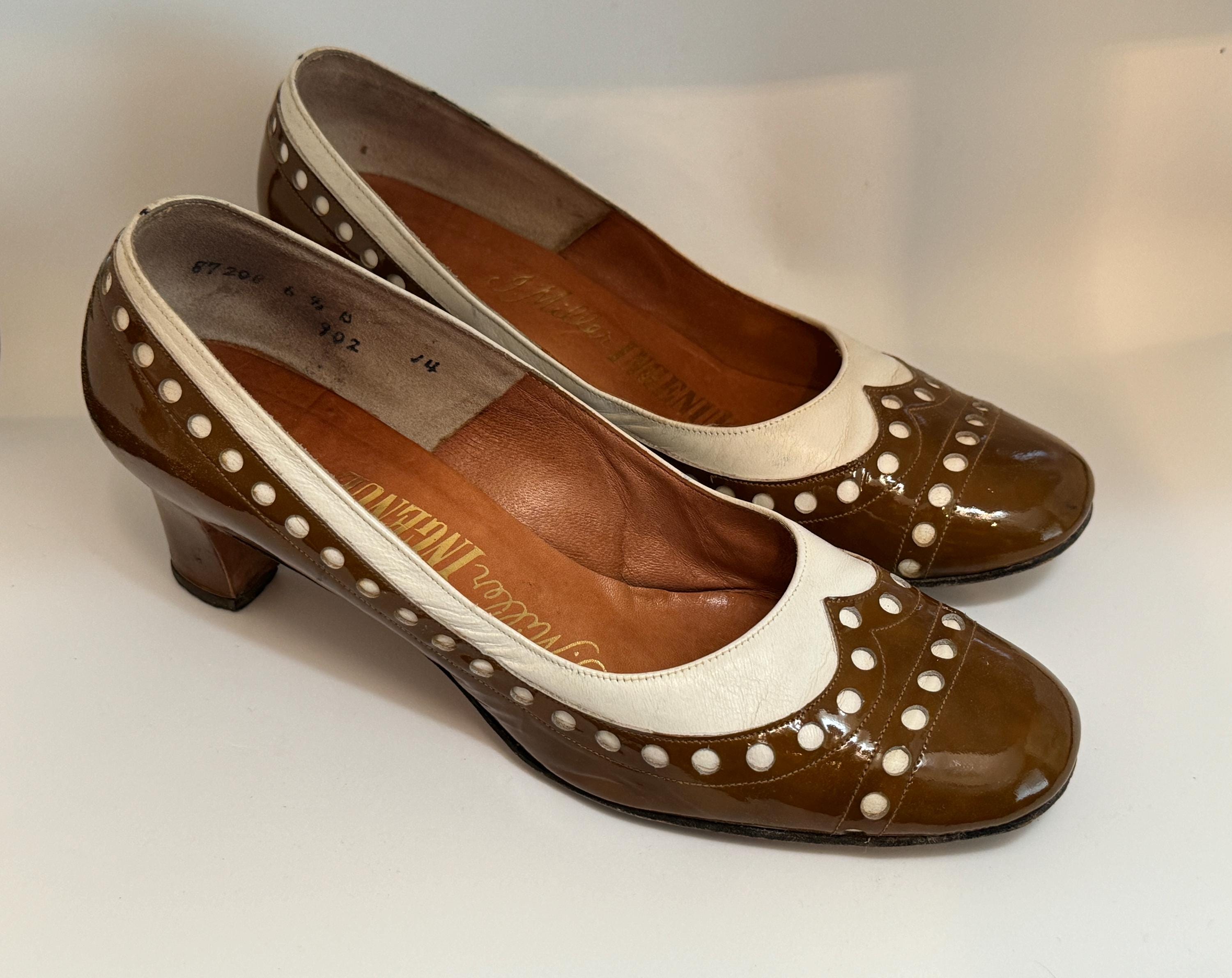 Vintage Brown Off-white Leather Spectator Pump, Women's Size 6.5 ...