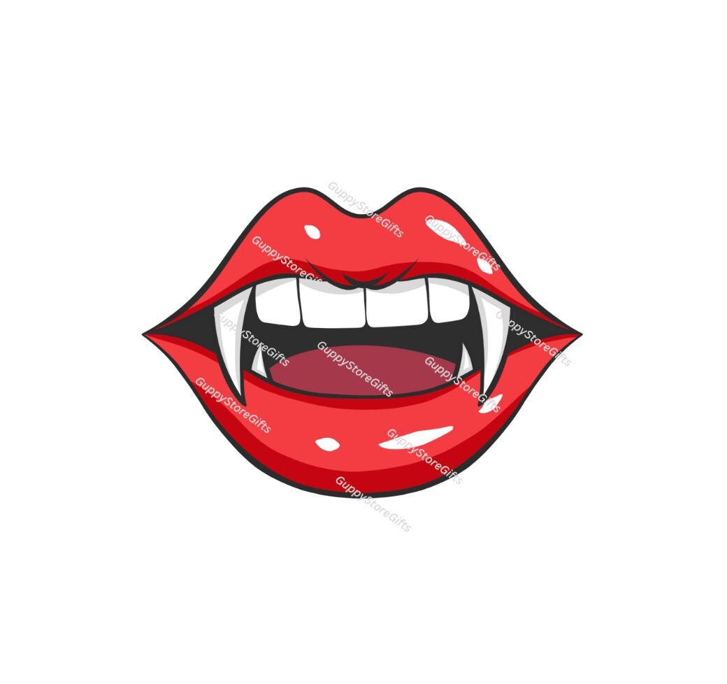 Red Vampire Lips Sticker Clipart Fangs Mouth Graphic for DTG on ...