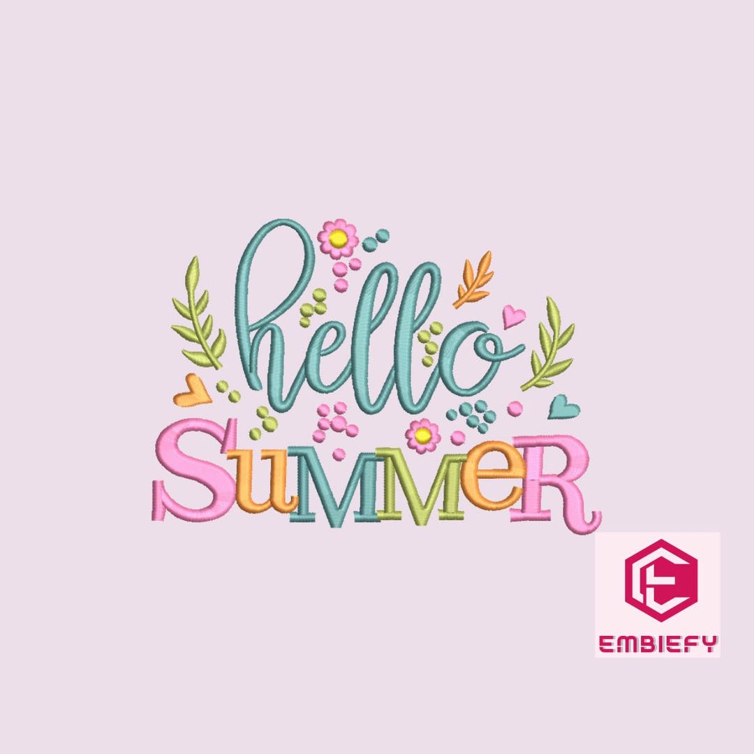 Hello Summer Machine Embroidery Designs, 4 Sizes Summer Embroidery ...