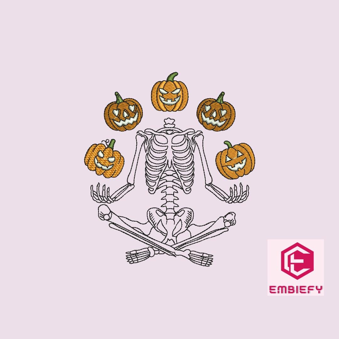Skeleton Meditation Embroidery Design: Halloween Pumpkin Machine ...