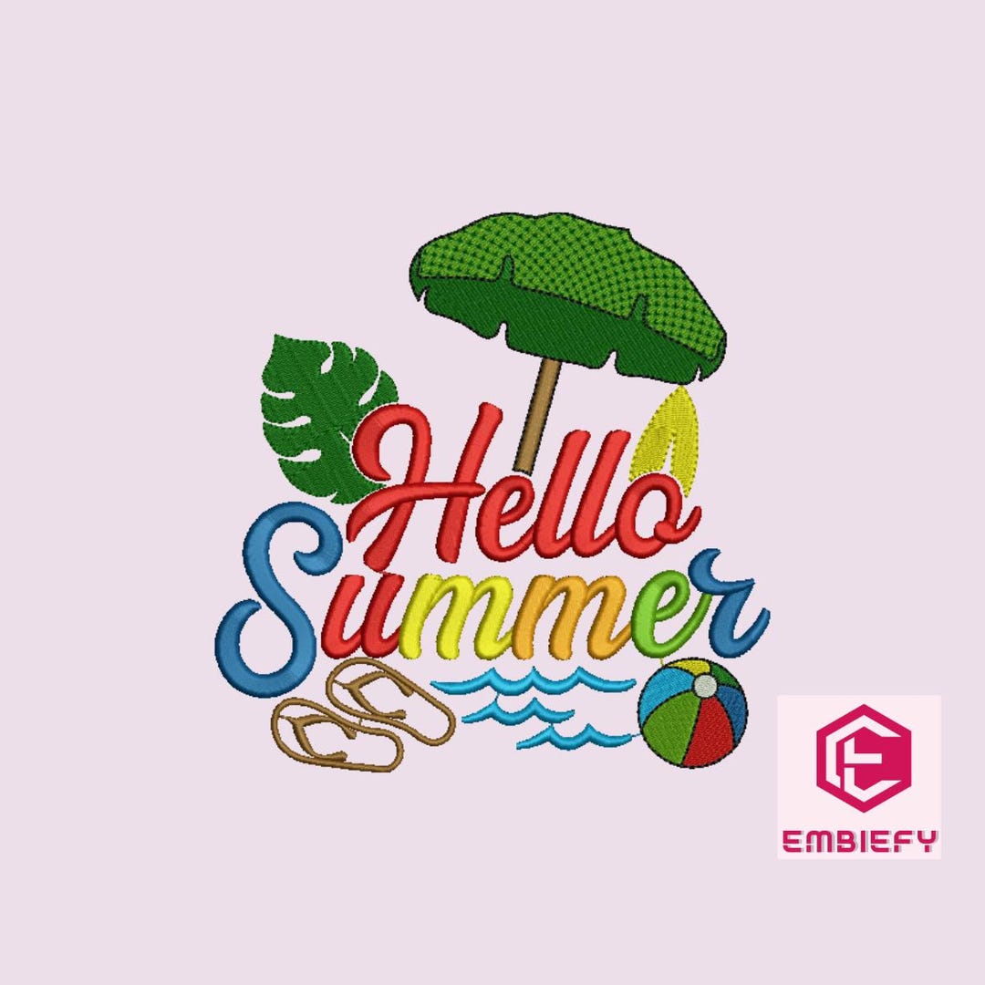 Hello Summer Embroidery Design Files, Beach Theme Machine Embroidery ...