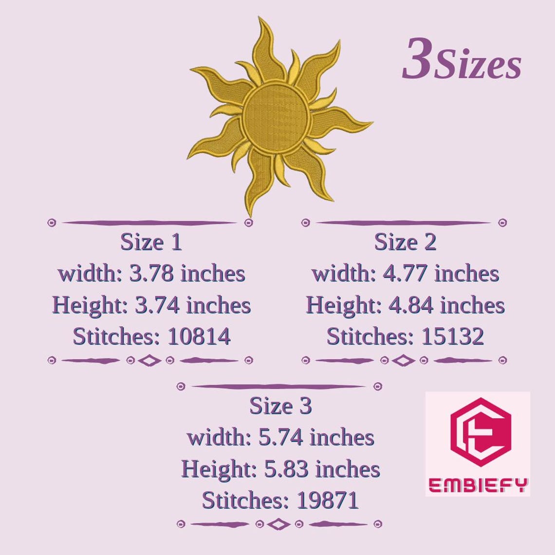 Sun Embroidery Design, Sun Embroidery Machine Files, Summer Embroidery ...