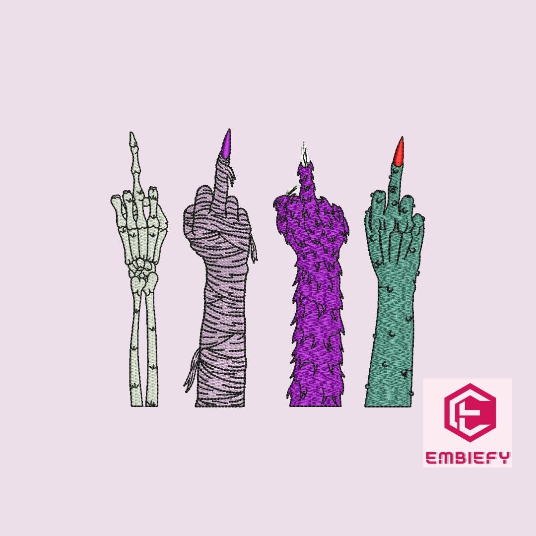 Skeleton Hands Embroidery Design: Halloween Middle Fingers Machine File ...