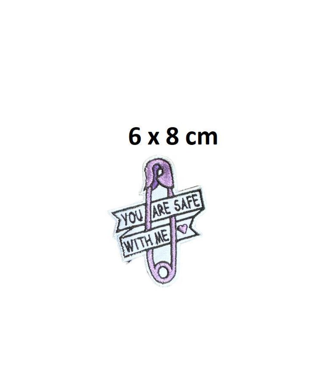 You Are Safe With Me Cool Safety Pin Love Heart Embroidered Badge Patch ...