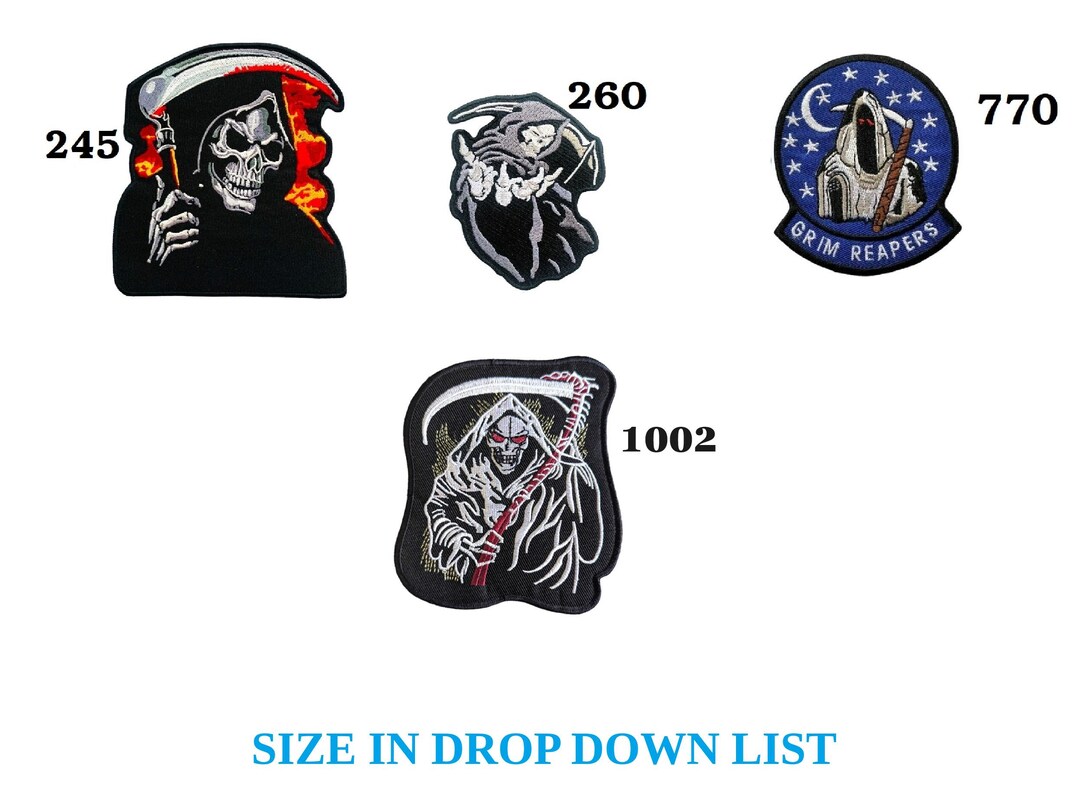 Grim Reaper Flames Rip Fear Skelton Ghost Emo Iron on Sew on ...