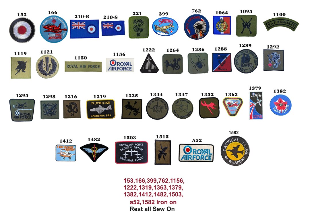 Royal Air Force RAF British Army Military Fighter Jets Red Arrows Spitfire Trendy Embroidered ...