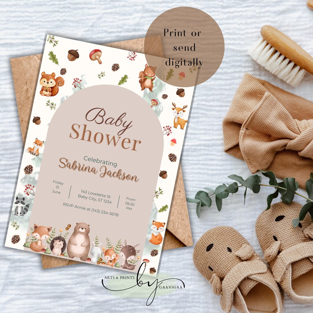 Woodland Baby Shower Animal Invitation Template | Gender Neutral | Bear ...