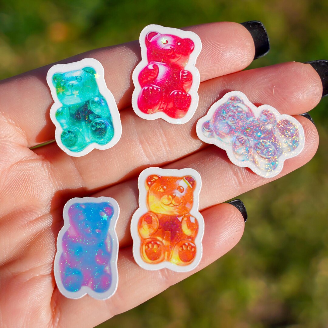 Mini Holographic Gummy Bear Stickers, Kawaii Planner Stickers, Stardust ...