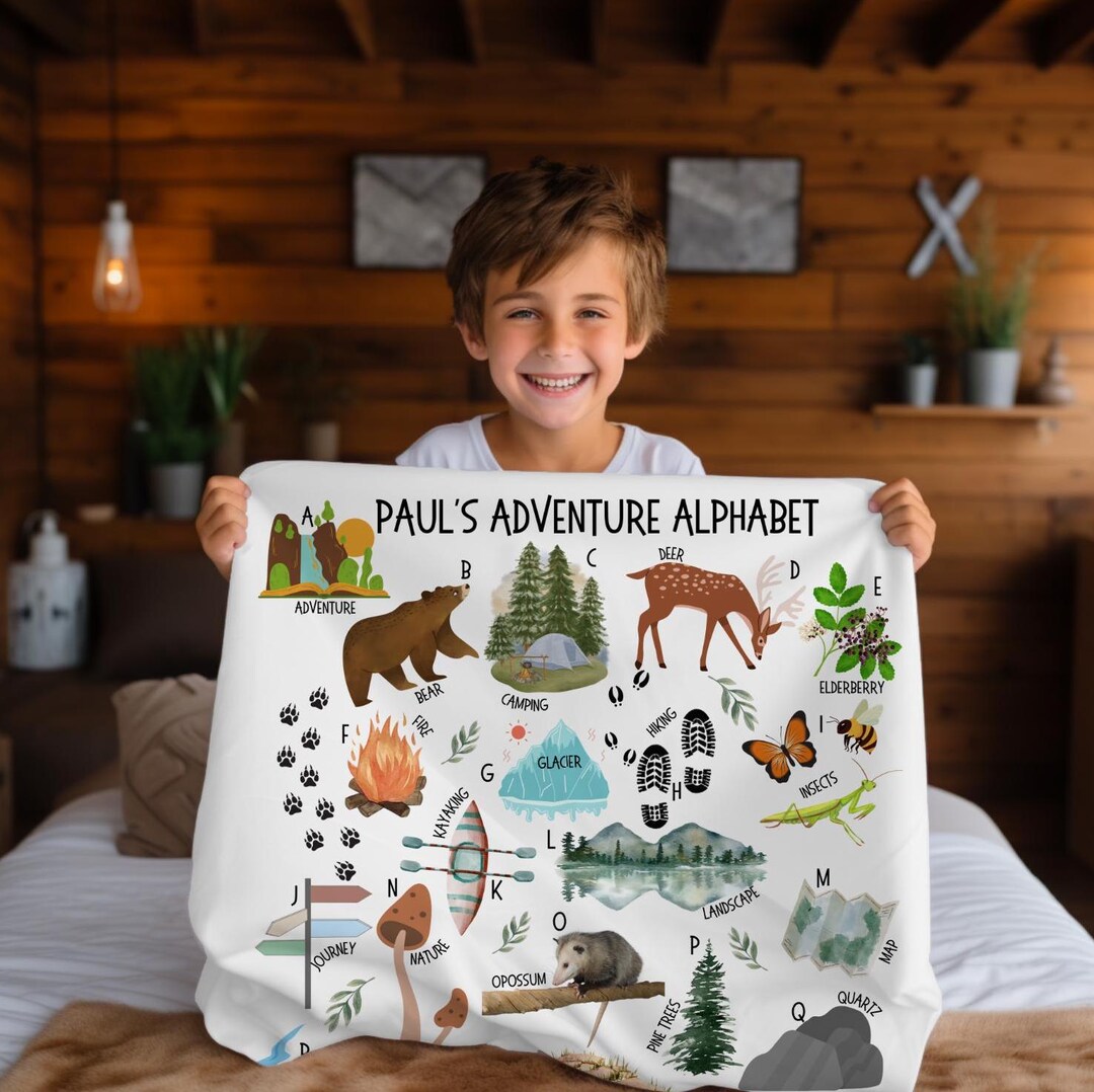 Personalized Adventure Alphabet Blanket, Kids Blanket Gift, Adventure ...