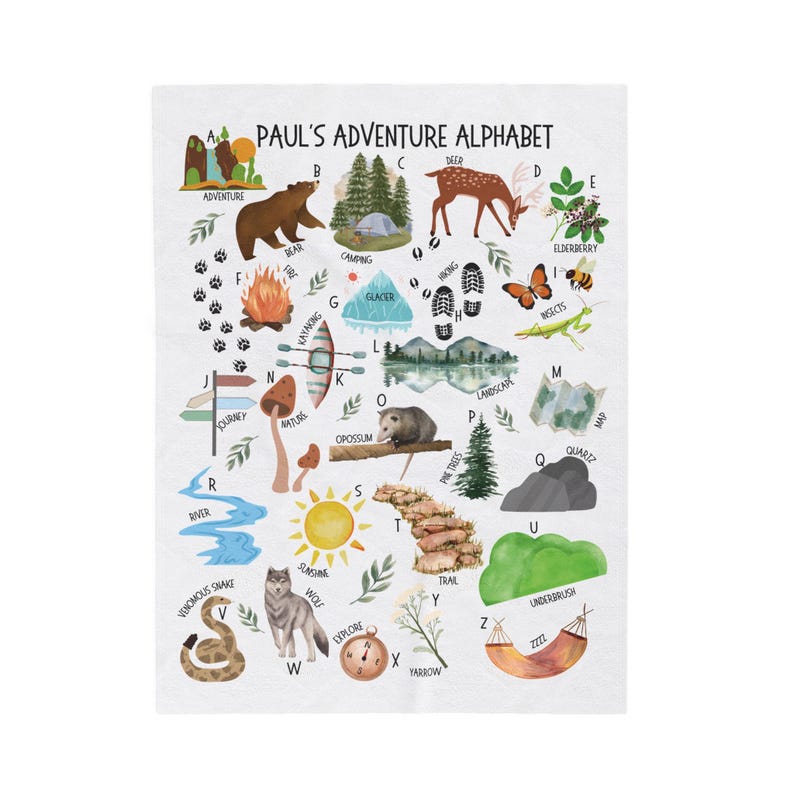 Personalized Adventure Alphabet Blanket, Kids Blanket Gift, Adventure ...