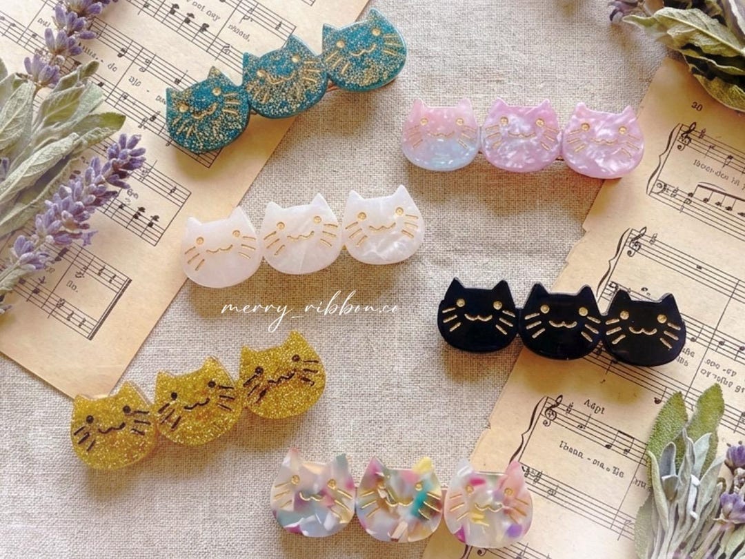 Coquette Kawaii Cat Hair Barrette 6.3cm | Cute Japanese Korean Kitty ...