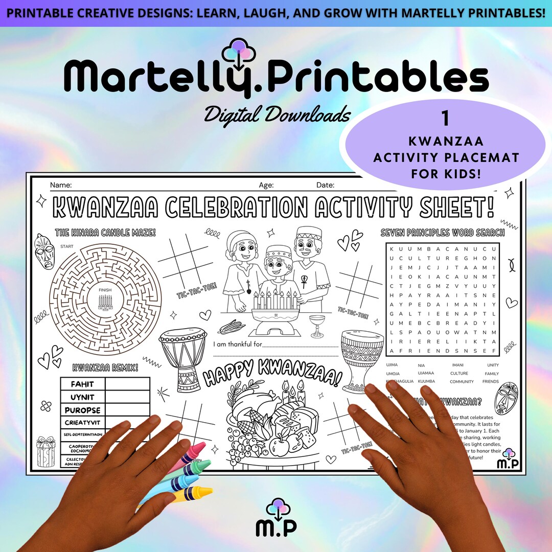 1 Kwanzaa Activity Placemat for Kids - Holiday Colorings, Puzzles, and ...