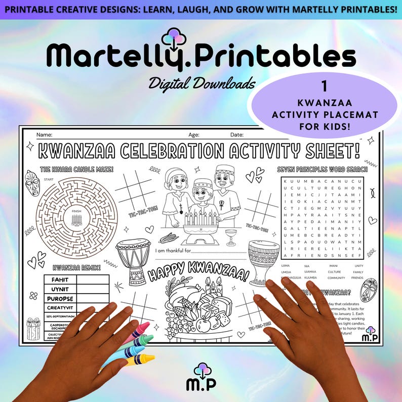 Kwanzaa Activity Placemat for Kids: Holiday Puzzles (digital Download ...